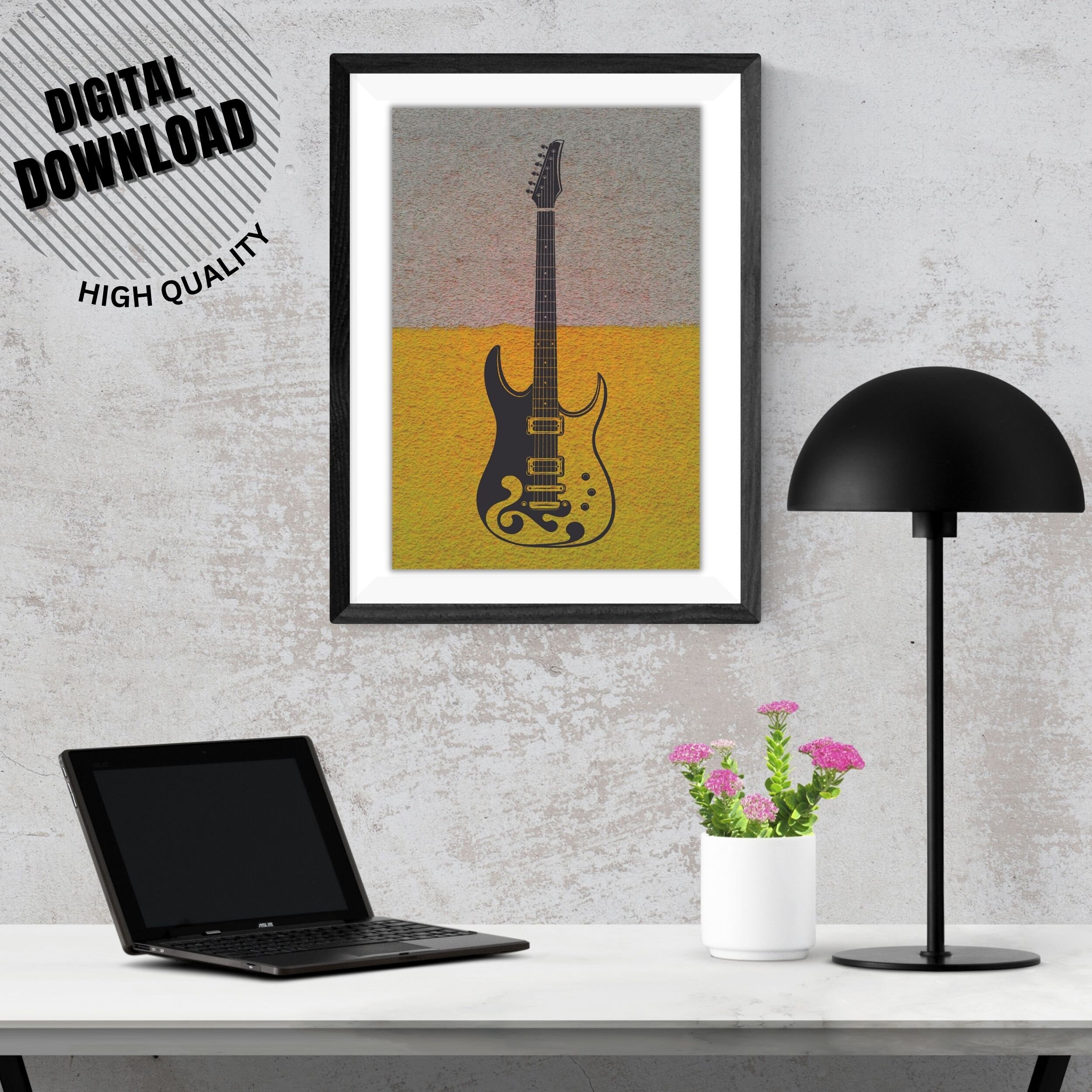 Minimalistic Electric Guitar Poster, Guitar Wall Decor, Black and White ...