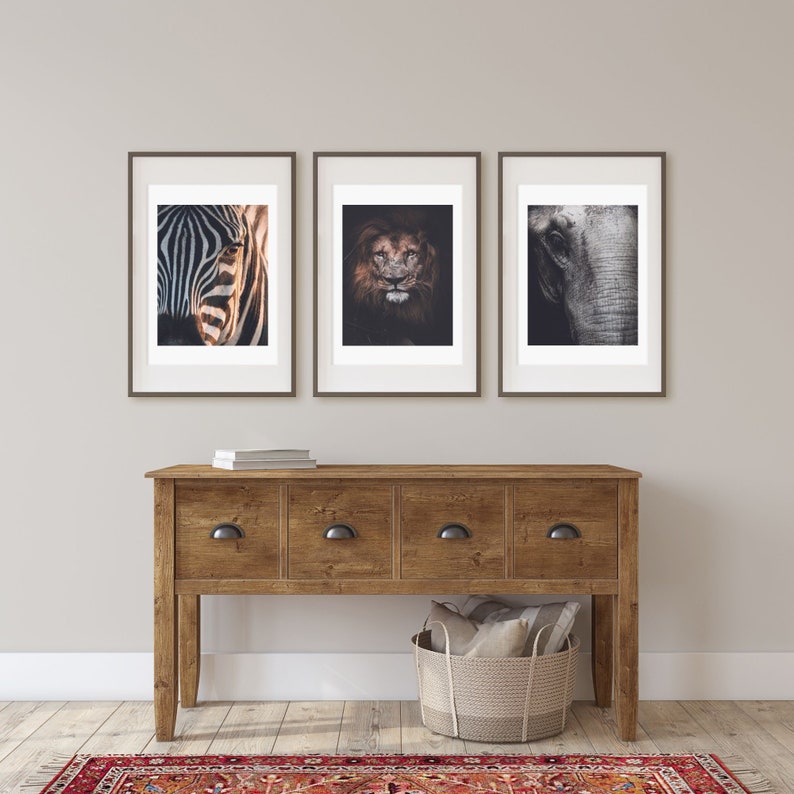 Safari Animal Photography Prints, PRINTABLE Elephant, Zebra, and Lion ...