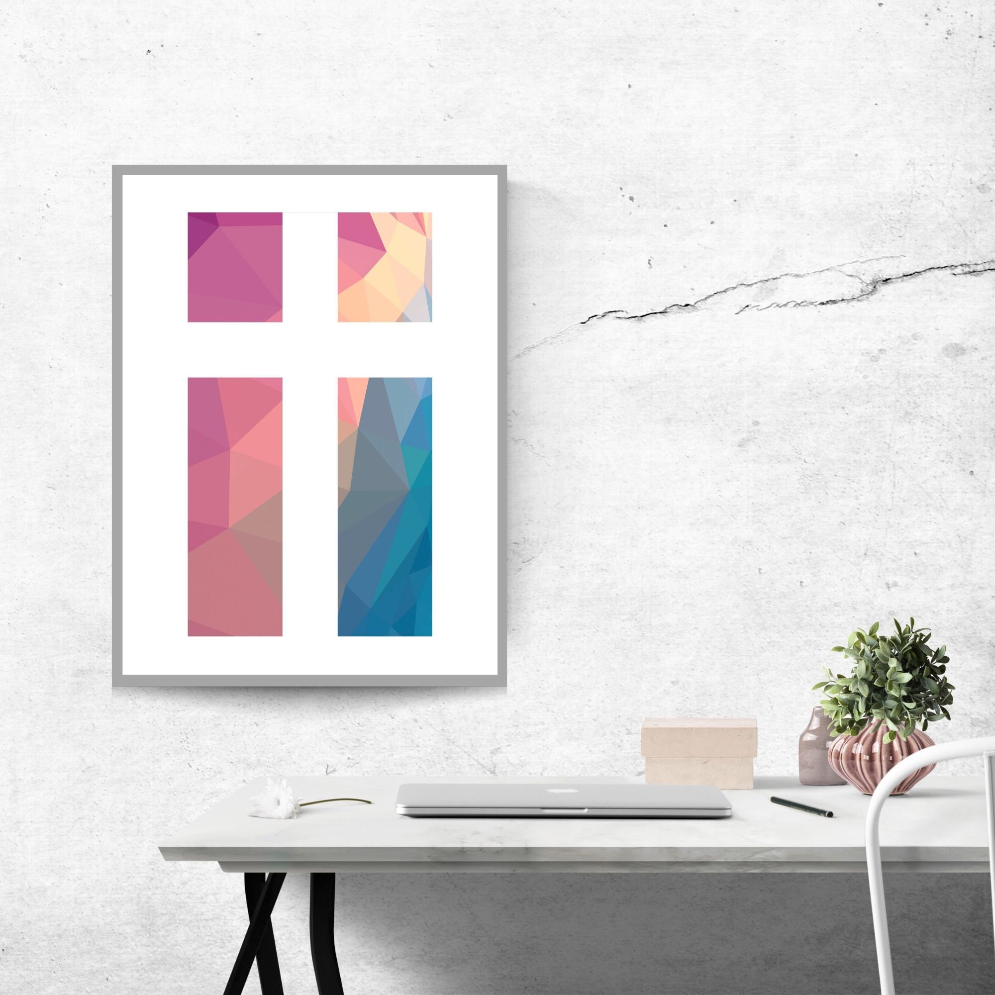 Modern Abstract White Cross Art Print | Facet Colorful Graphic ...