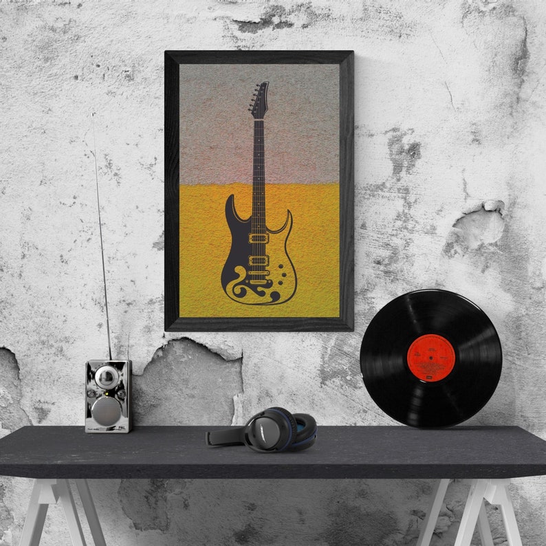 Minimalistic Electric Guitar Poster, Guitar Wall Decor, Black and White ...