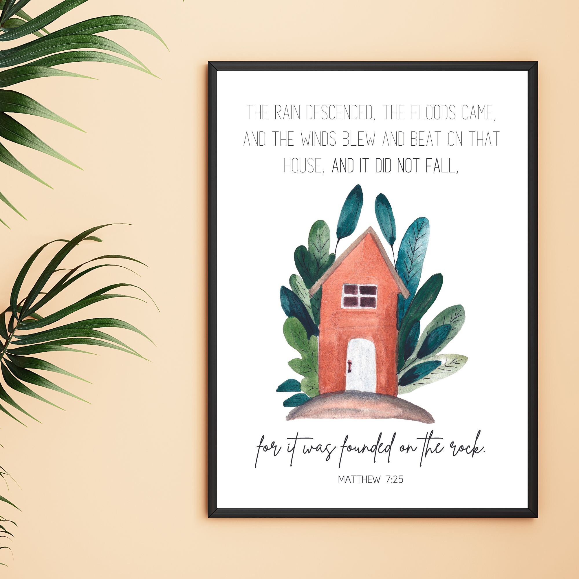Matthew 725 the House Built on a Rock, Scripture Wall Art, Christian ...
