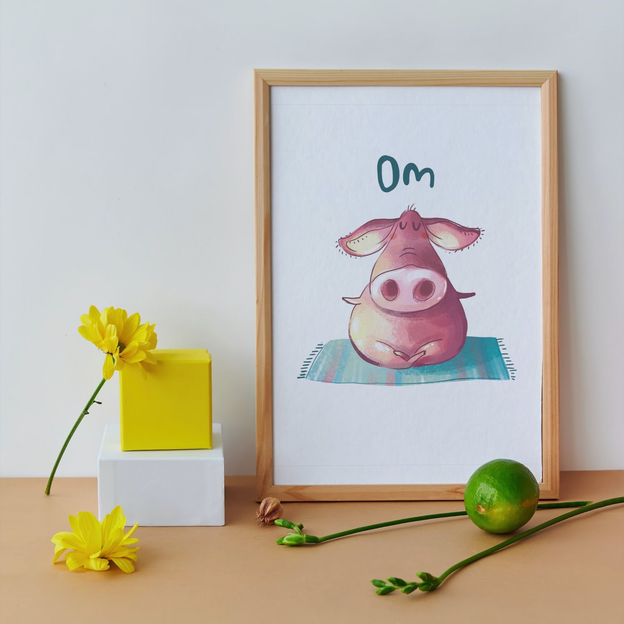 Meditating Pig Funny Art Print | Om Peaceful Illustrated Pig Digital ...