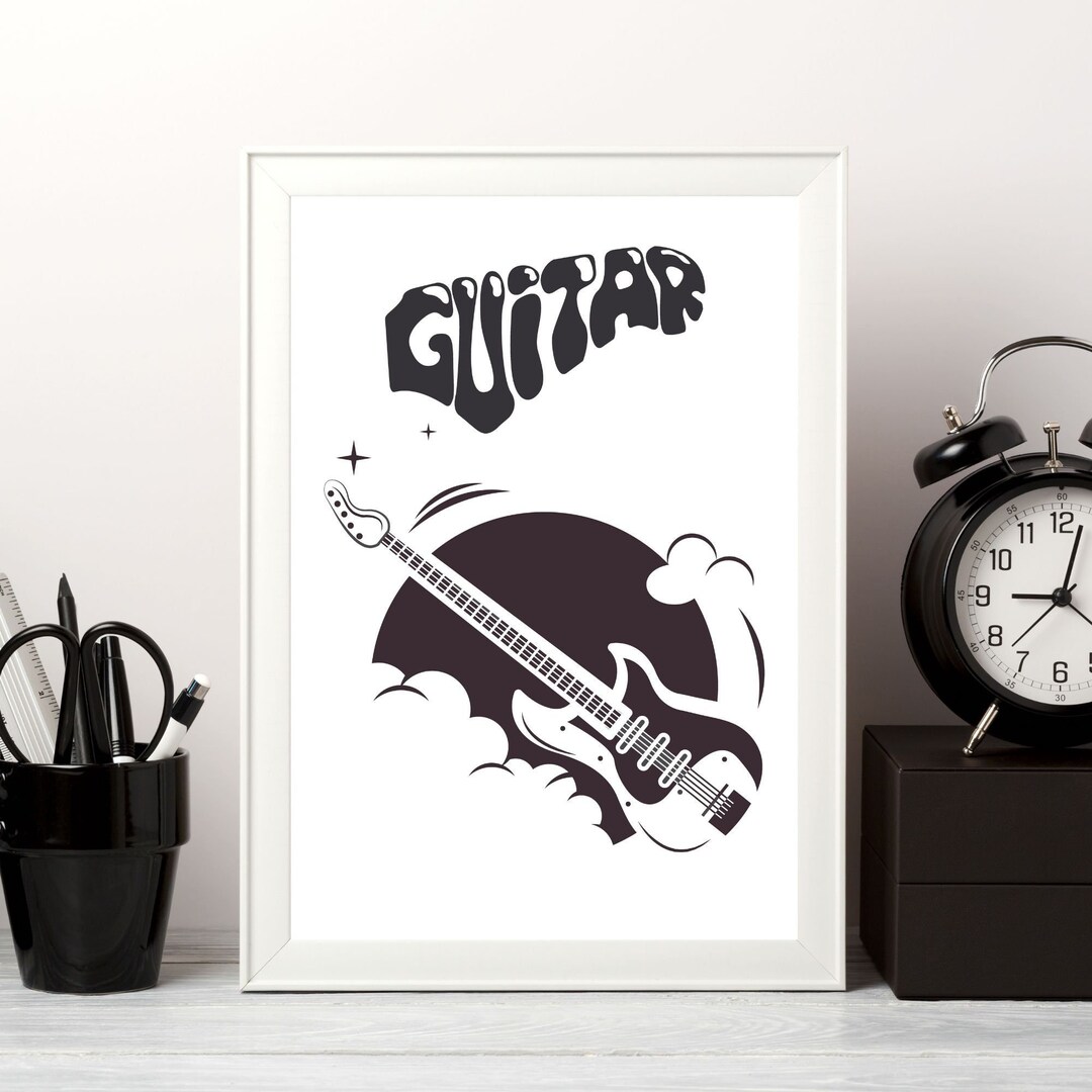Black and White Retro Guitar Poster, Printable Guitar Art, Guitar Art ...