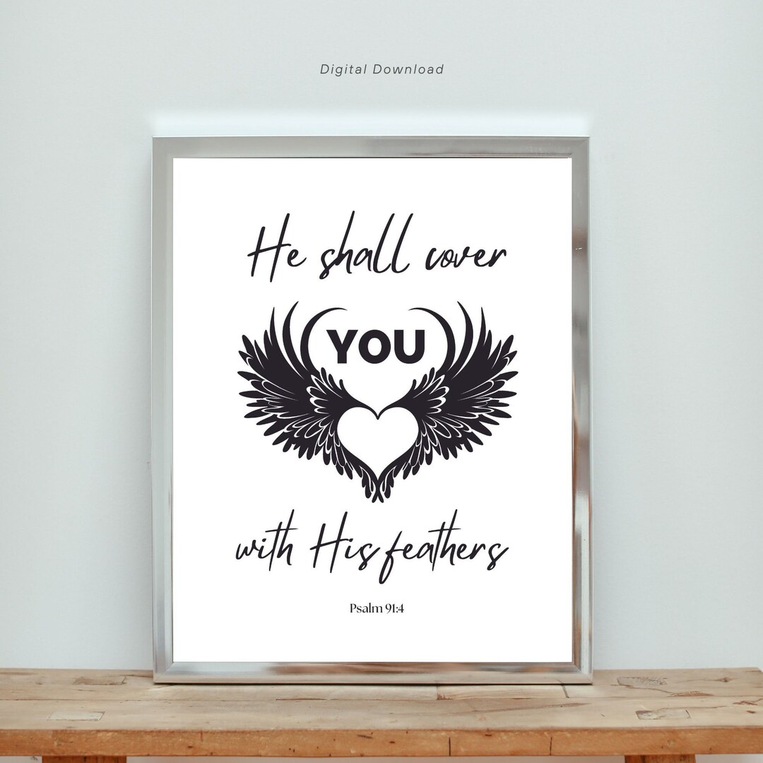 Psalm 91:4 Scripture Art Poster Print, He Shall Cover You With His ...