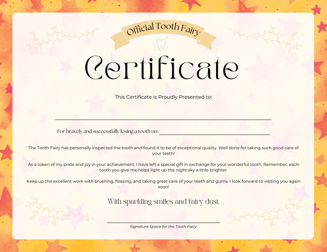 Editable Tooth Fairy Printable Certificate | First Tooth Lost ...