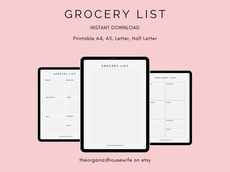 Simple Grocery List Template Printable, Food Shopping List, Grocery ...
