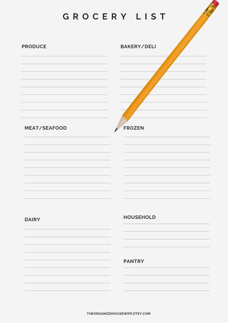 Simple Grocery List Template Printable, Food Shopping List, Grocery ...