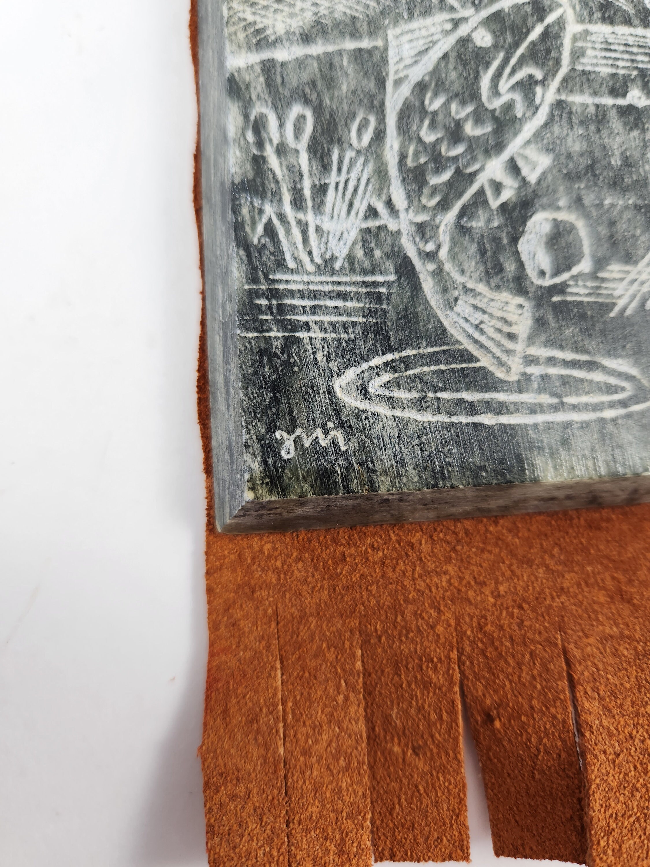 A Vintage Inuit Themed Soapstone Etching Series on Leather by DIMU ...