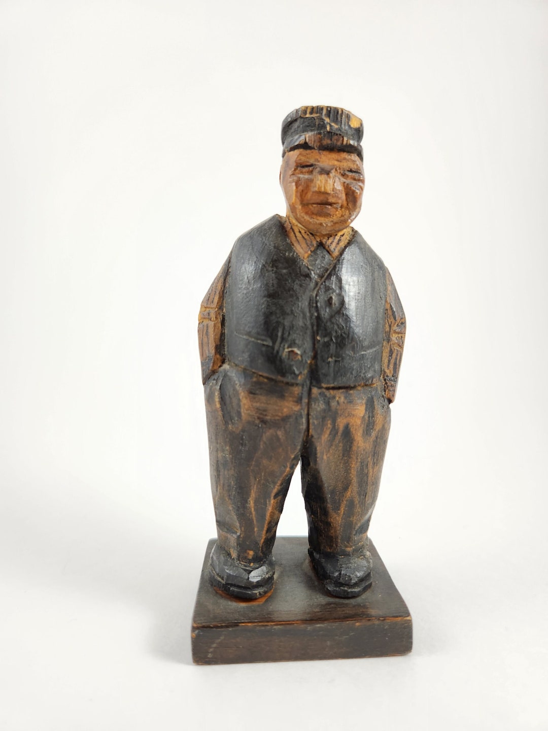 Carved Train Conductor Figurine - Etsy