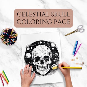 Celestial Skull Coloring Page 8.5x11 | Halloween-themed Art | Detailed ...