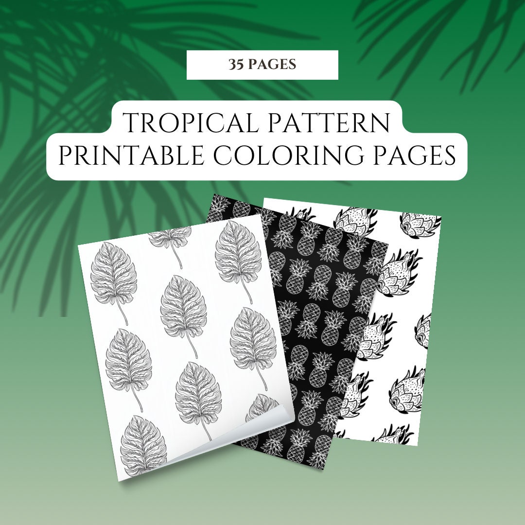 Tropical Paradise Pattern Coloring Pages: Exotic Fruits & Plants ...