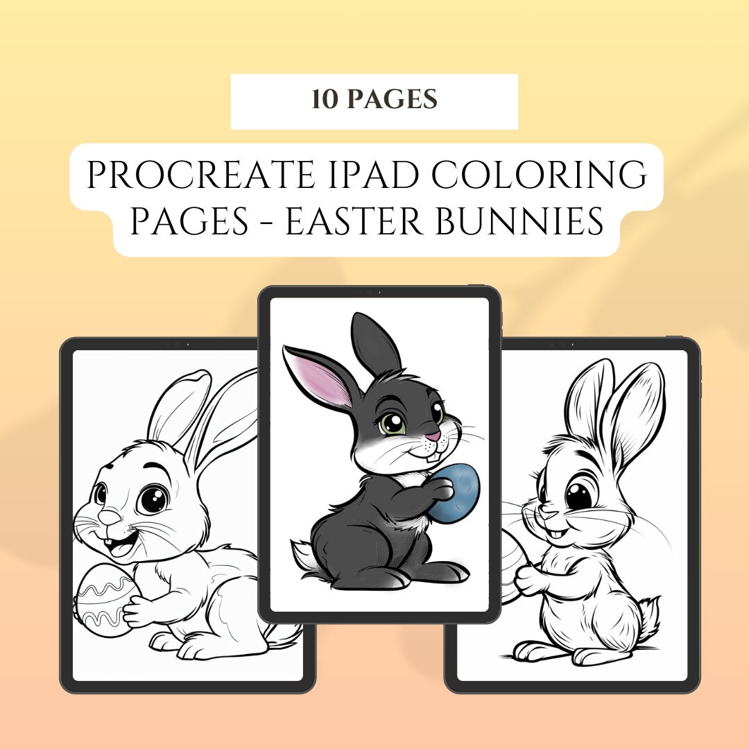 Digital Easter Bunny Coloring Pages for Procreate App - iPad Compatible ...