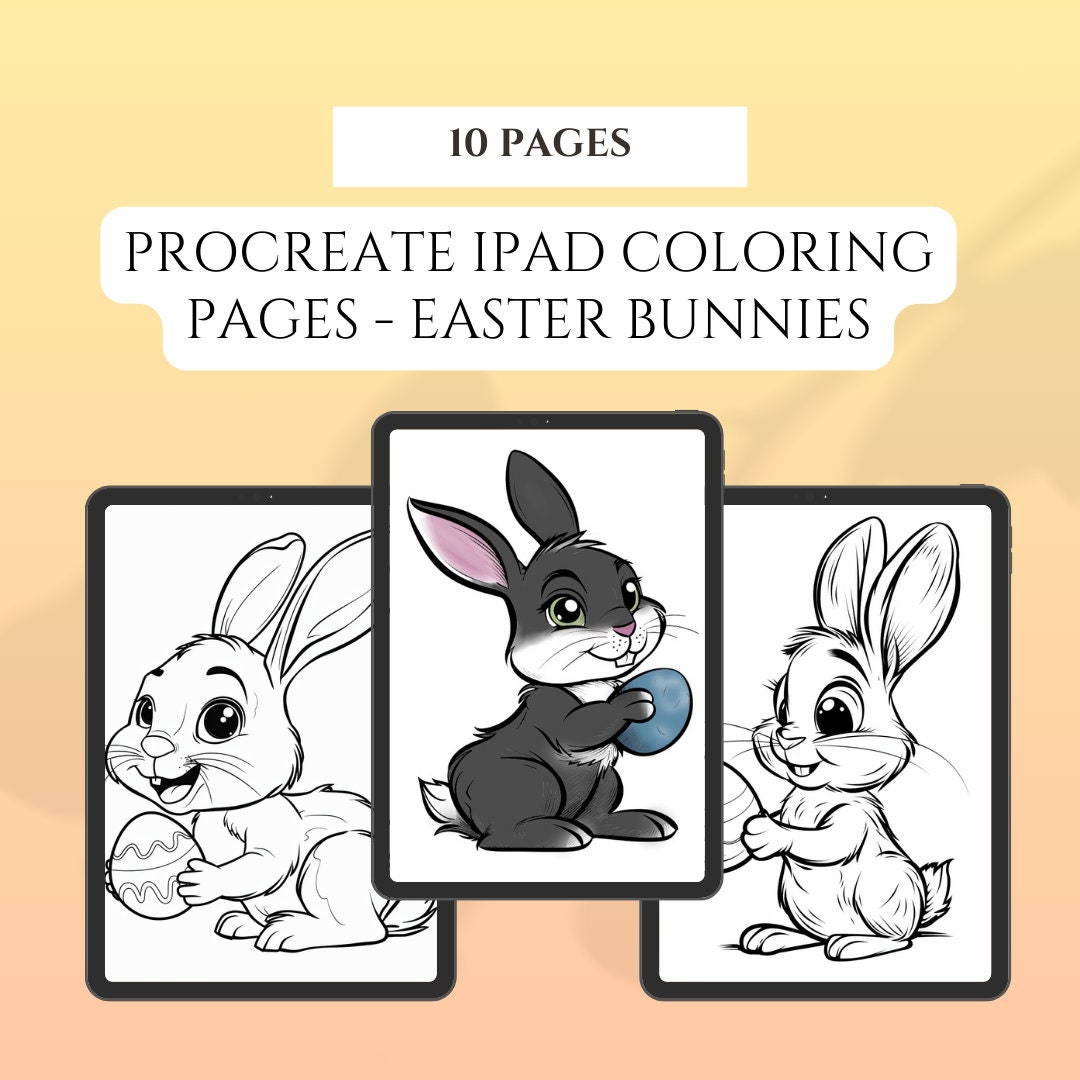 Digital Easter Bunny Coloring Pages for Procreate App - iPad Compatible ...