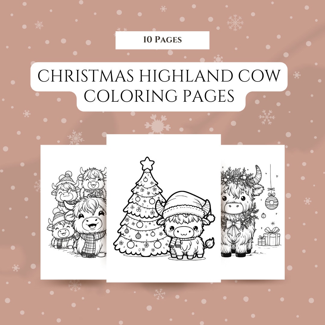 Christmas Highland Cow Coloring Pages - 10 Festive Designs for Kids ...
