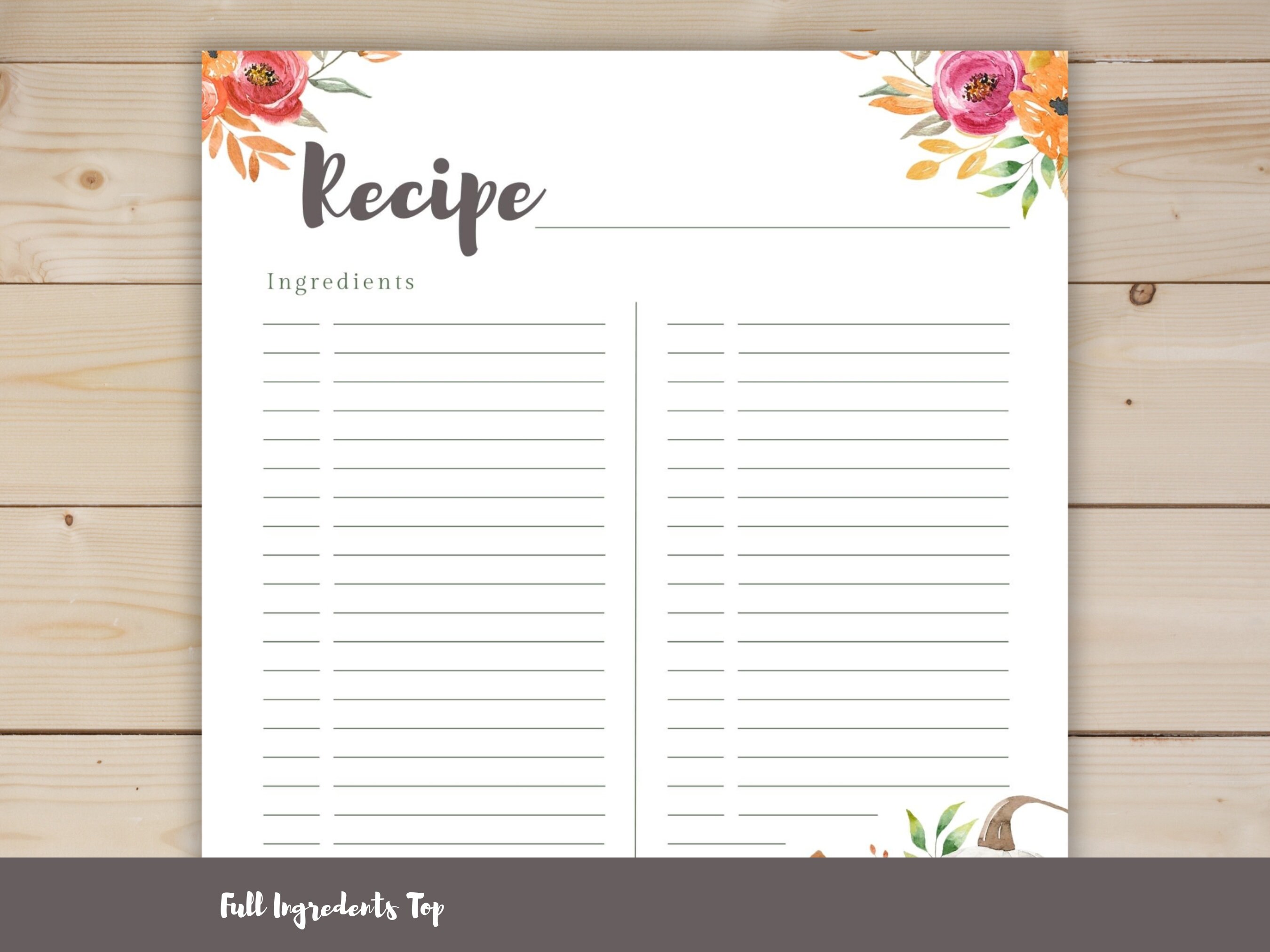 Printable Pumpkin Recipe Pages | Cookbook Binder Pages | Full Page ...