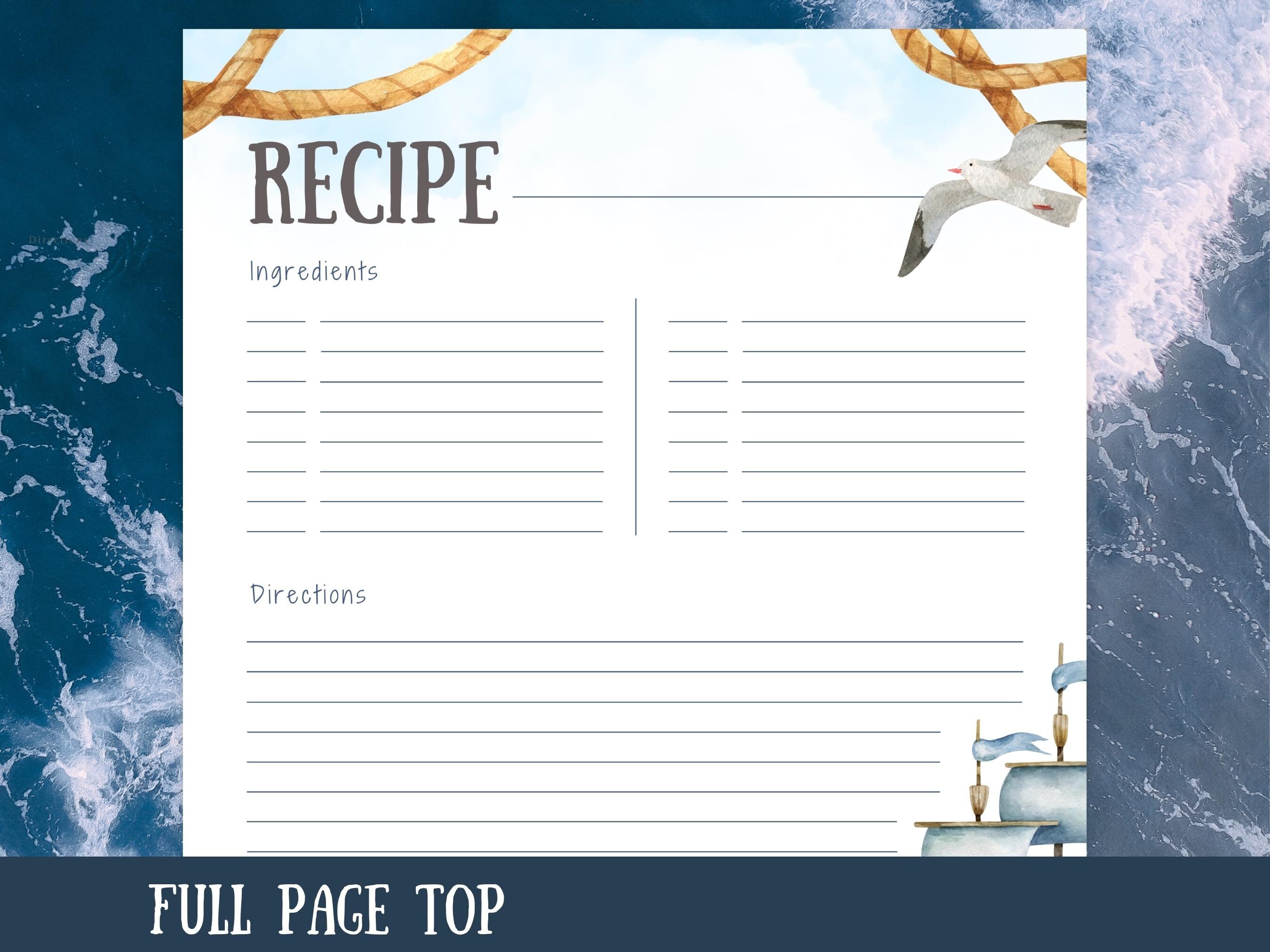 Printable Nautical/ship/anchor Recipe Pages Cookbook Binder Pages ...