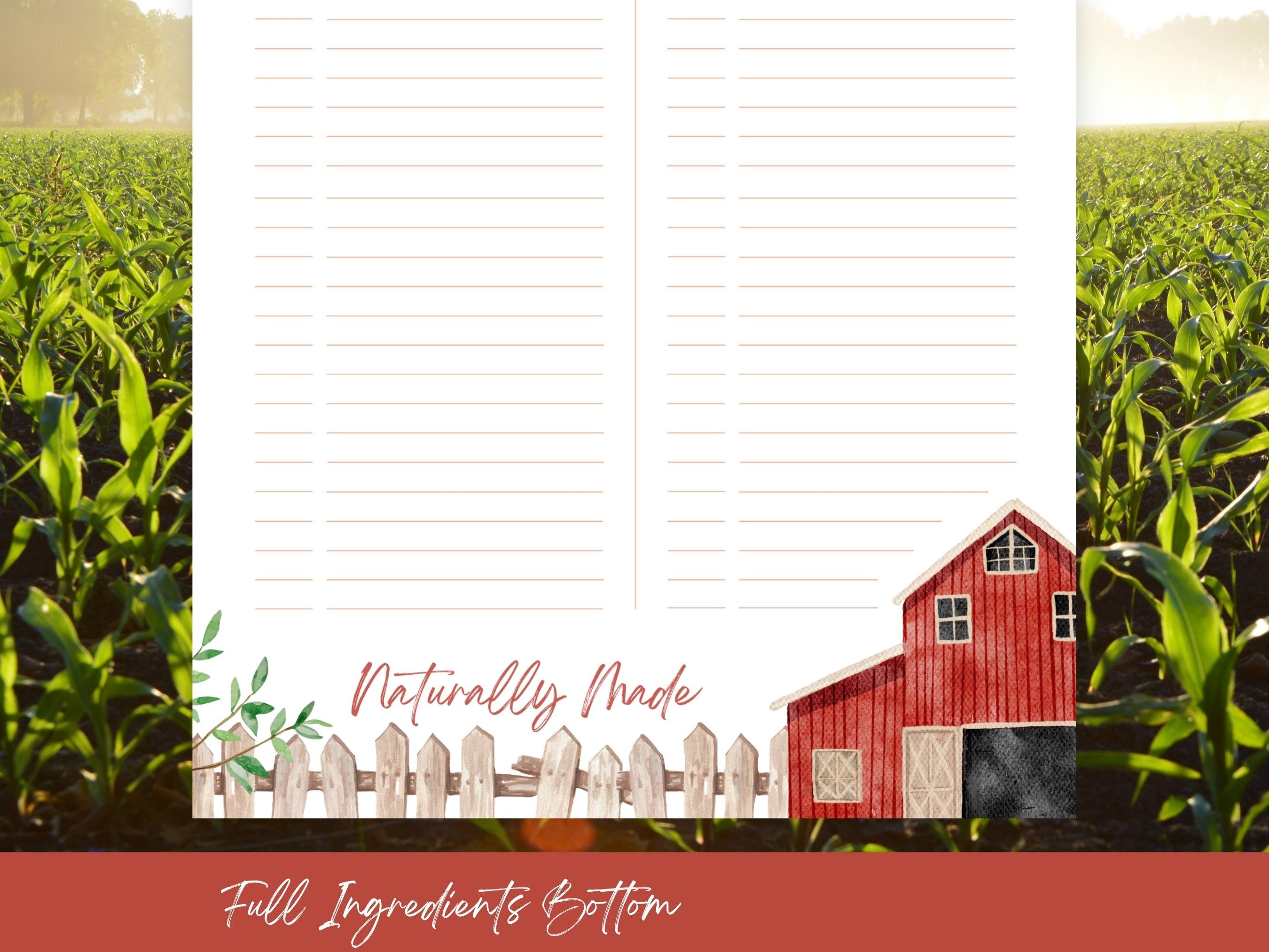 Printable Farm Recipe Pages | Cookbook Binder Pages | Recipe Card Full ...
