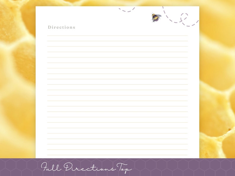 Printable Bee Recipe Pages | Cookbook Binder Pages | Recipe Card Full ...