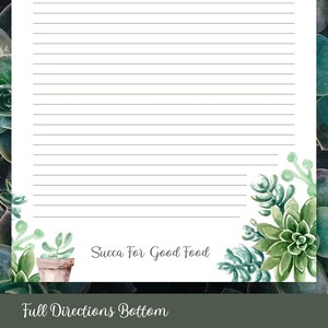 Printable Succulent Recipe Pages | Cookbook Binder Pages | Recipe Card ...