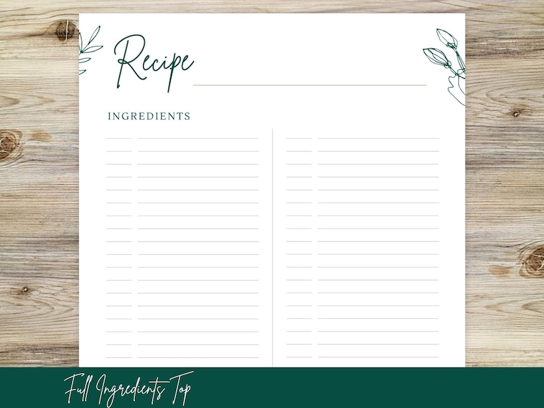Printable Green Floral Recipe Pages | Cookbook Binder Pages | Recipe ...