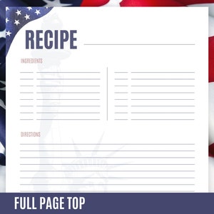 Printable Patriotic Recipe Pages | Custom Cookbook | Recipe Card Full ...