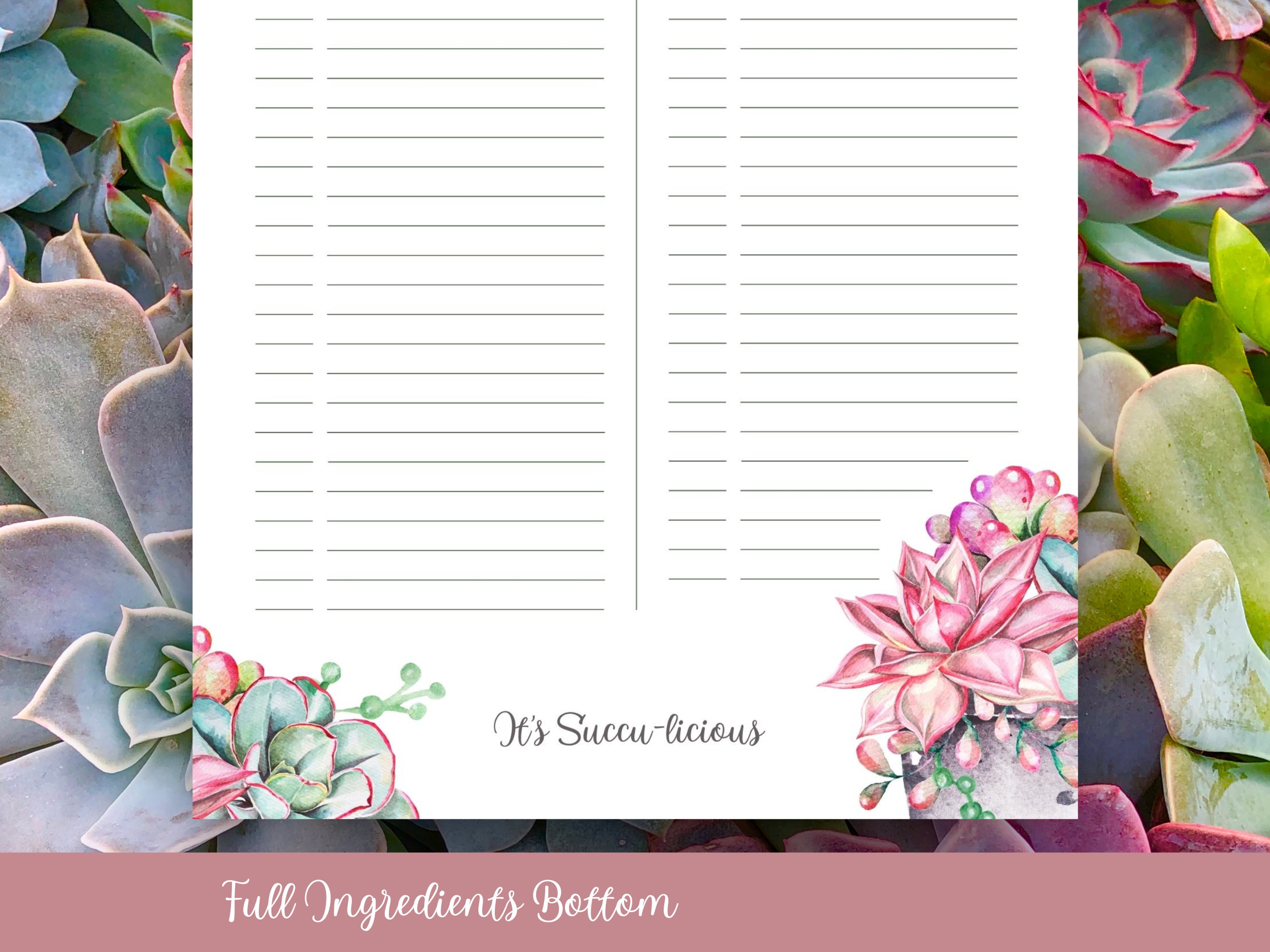 Printable Blush Succulent Recipe Pages | Cookbook Binder Pages | Recipe ...