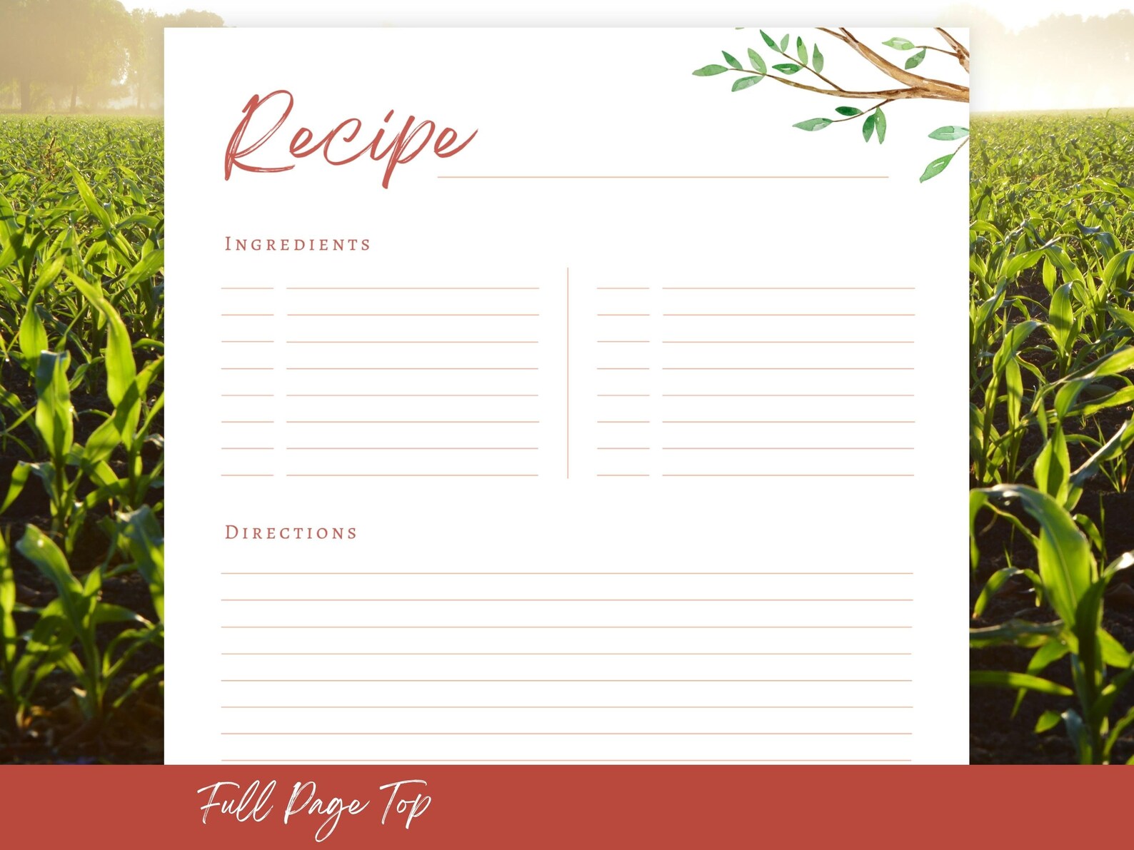 Printable Farm Recipe Pages | Cookbook Binder Pages | Recipe Card Full ...