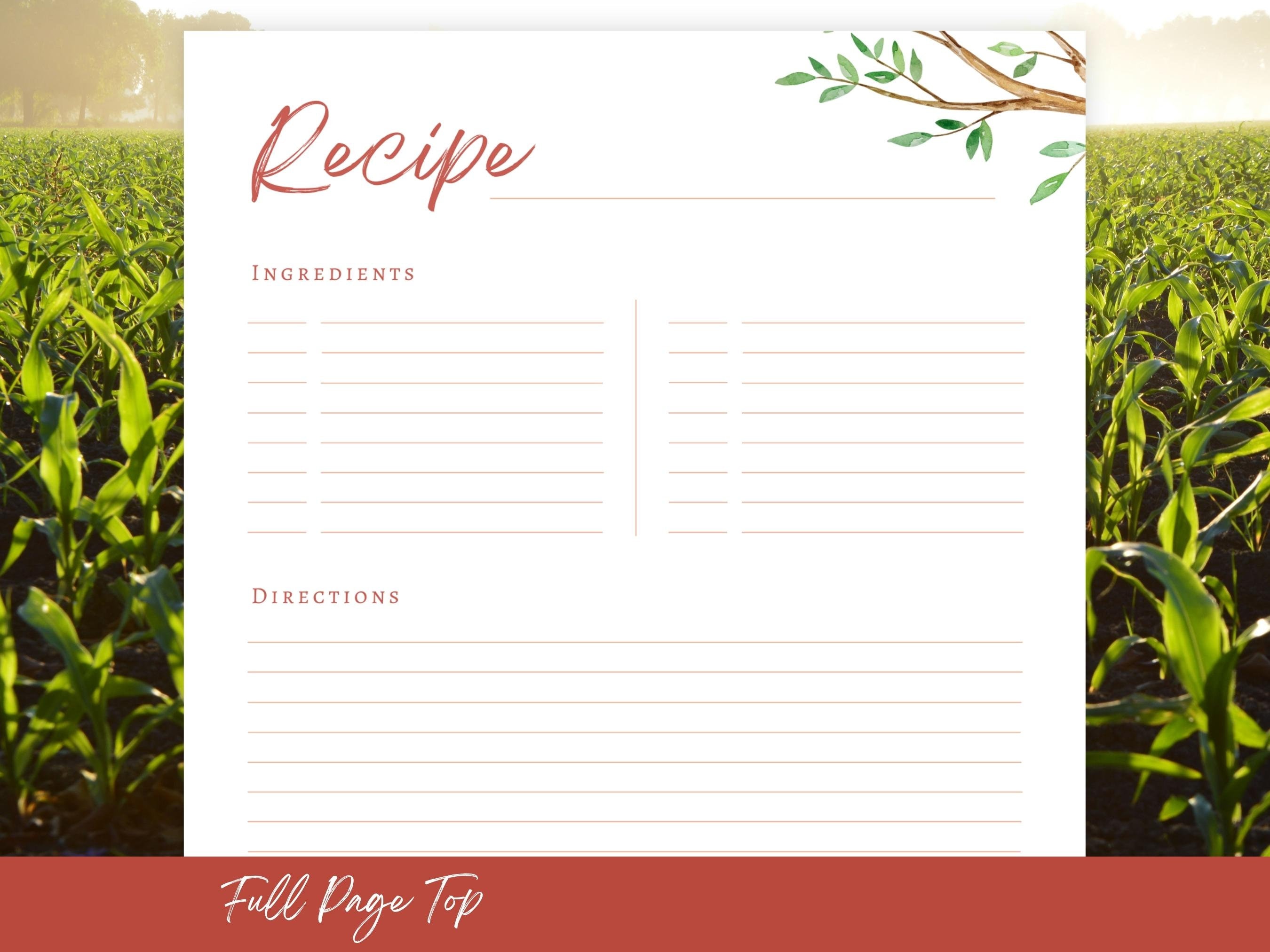 Printable Farm Recipe Pages | Cookbook Binder Pages | Recipe Card Full ...