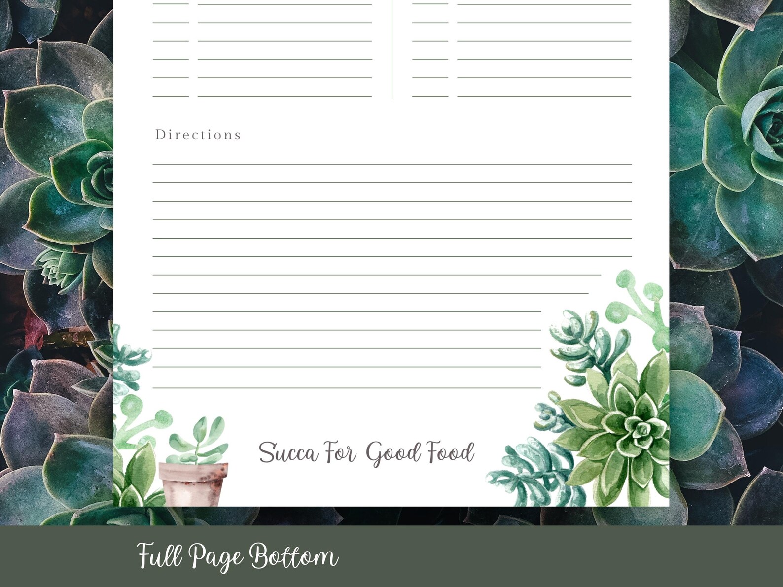 Printable Succulent Recipe Pages | Cookbook Binder Pages | Recipe Card ...