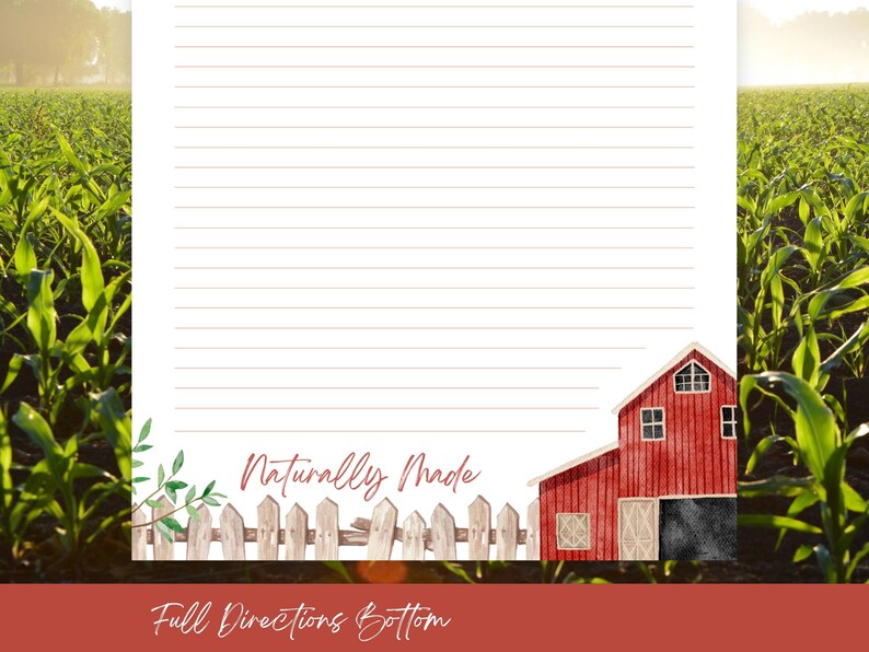 Printable Farm Recipe Pages | Cookbook Binder Pages | Recipe Card Full ...