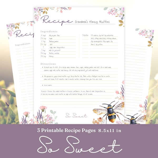 Printable Bee Recipe Cards - Etsy