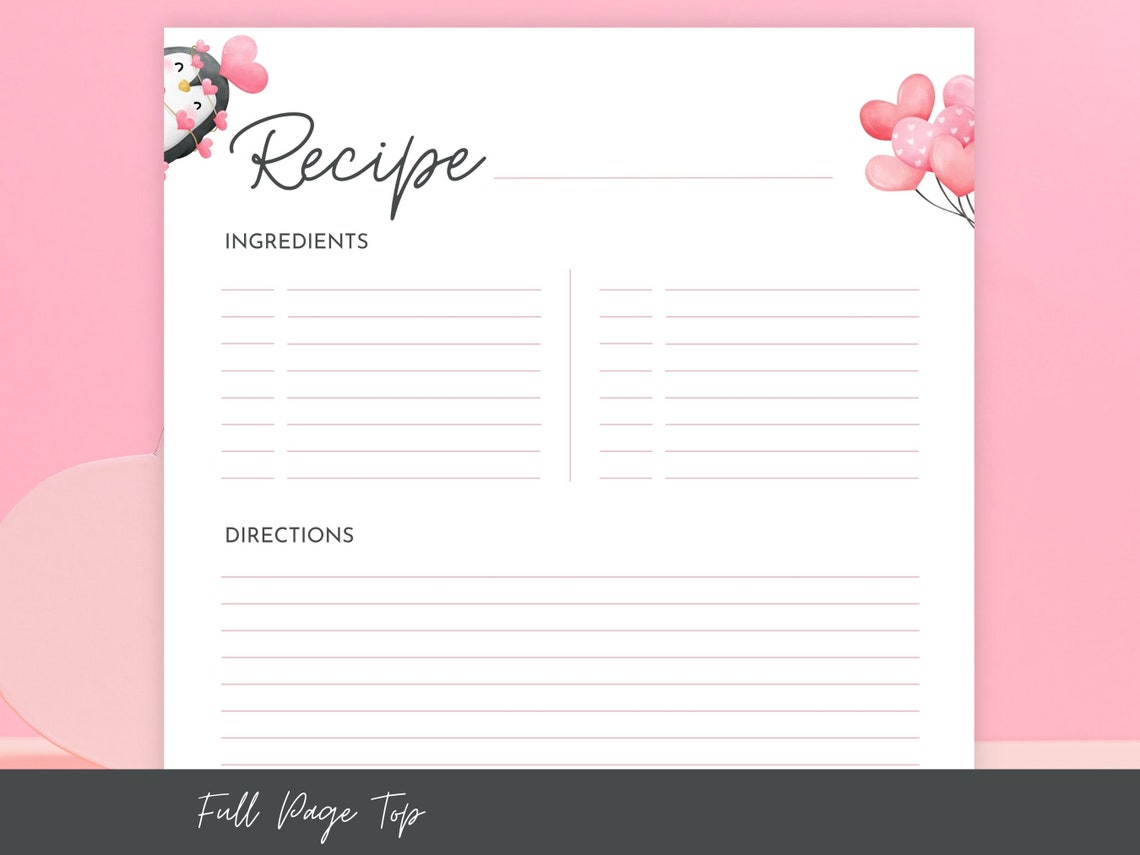 Printable love at First Bite Recipe Pages Valentine's Design Hearts ...