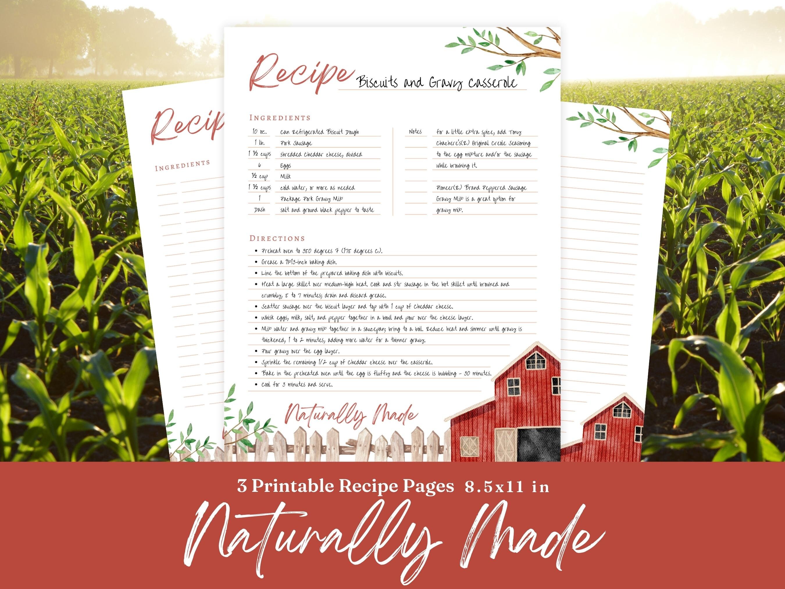 Printable Farm Recipe Pages | Cookbook Binder Pages | Recipe Card Full ...