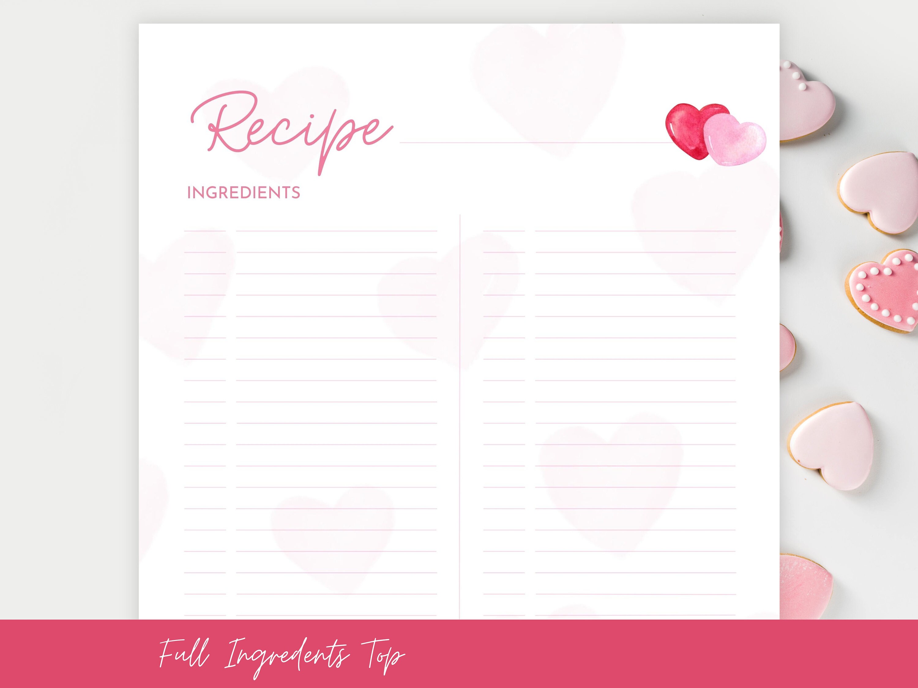 Printable be Mine Recipe Pages Valentine's Design Hearts Custom ...