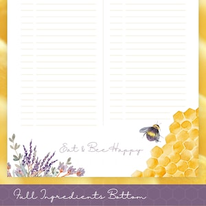 Printable Bee Recipe Pages | Cookbook Binder Pages | Recipe Card Full ...