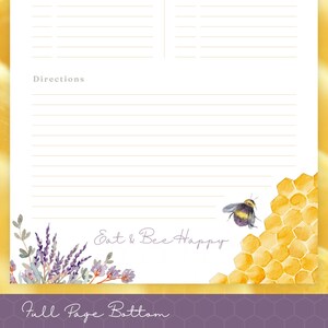 Printable Bee Recipe Pages | Cookbook Binder Pages | Recipe Card Full ...