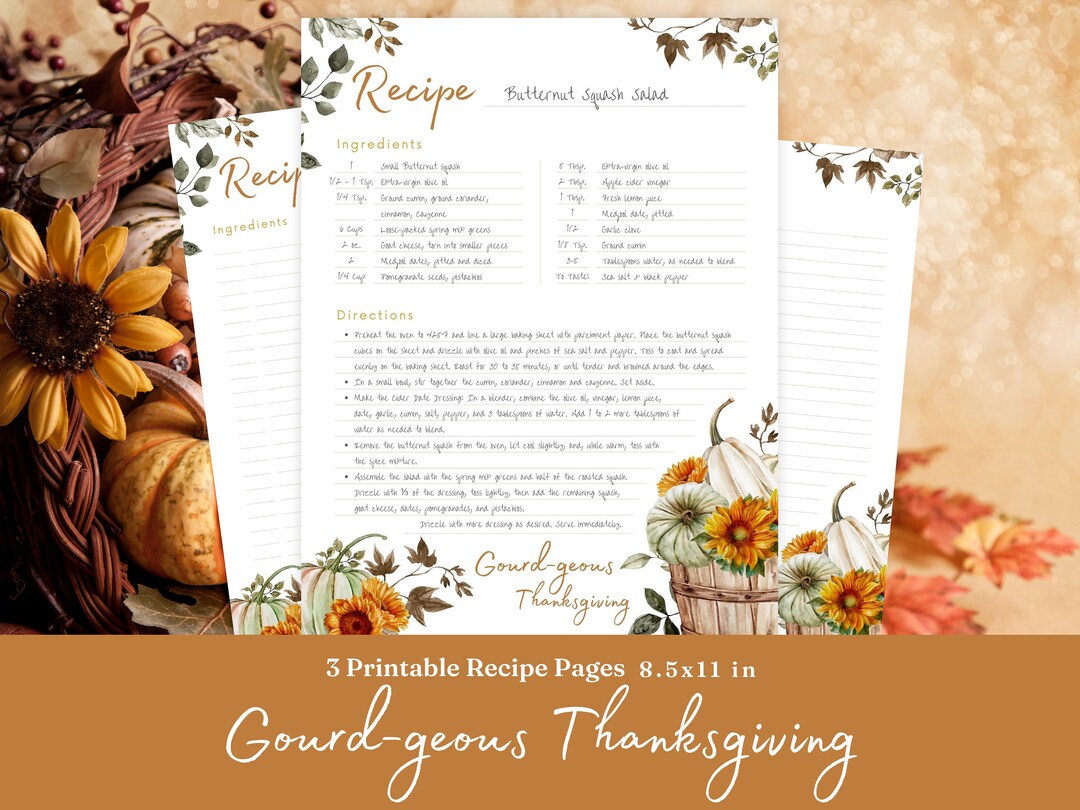 Printable Thanksgiving Recipe Pages | Fall | Custom Cookbook | Recipe ...