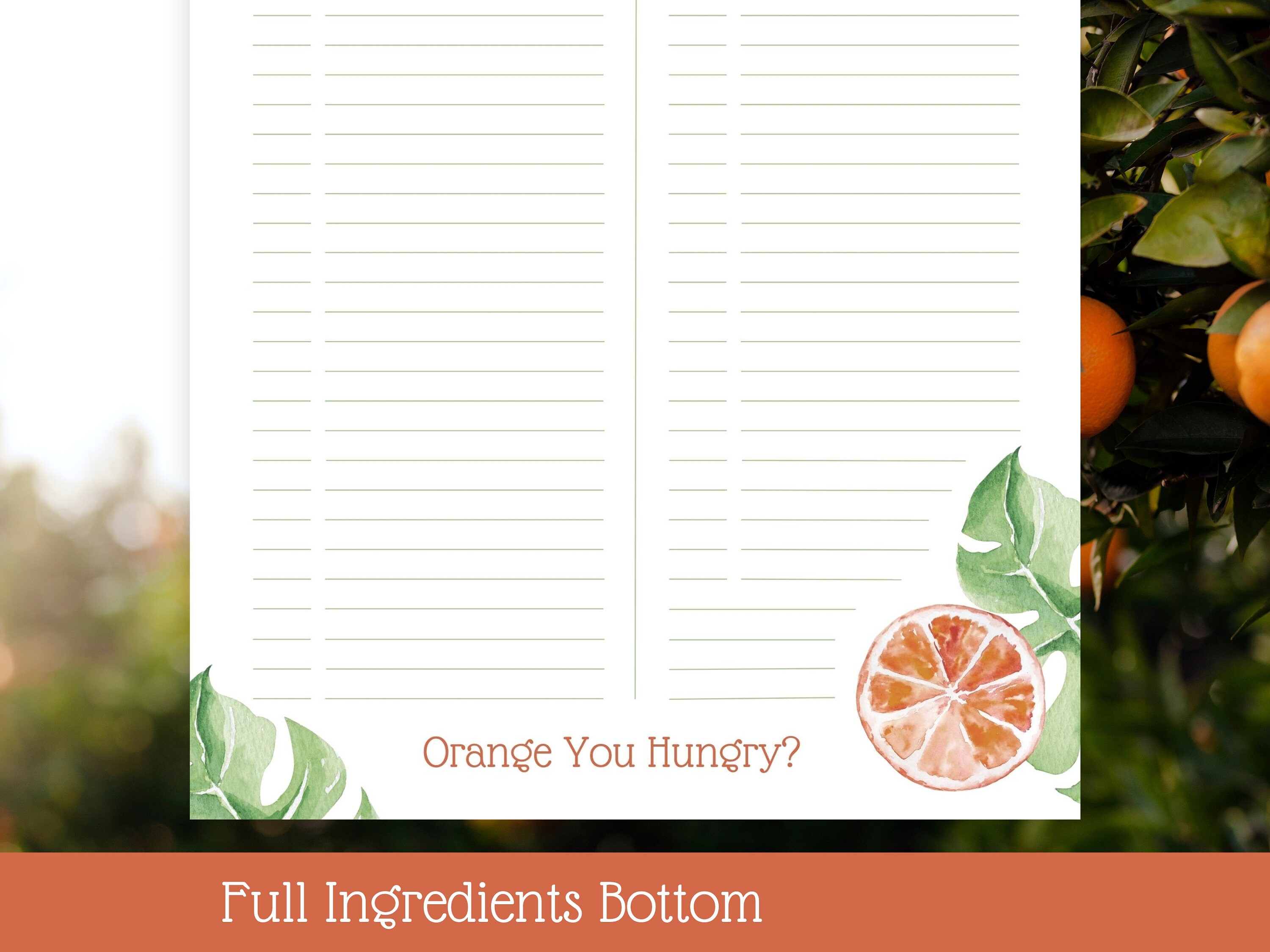 Printable Tropical Orange Recipe Pages | Custom Cookbook | Recipe Card ...