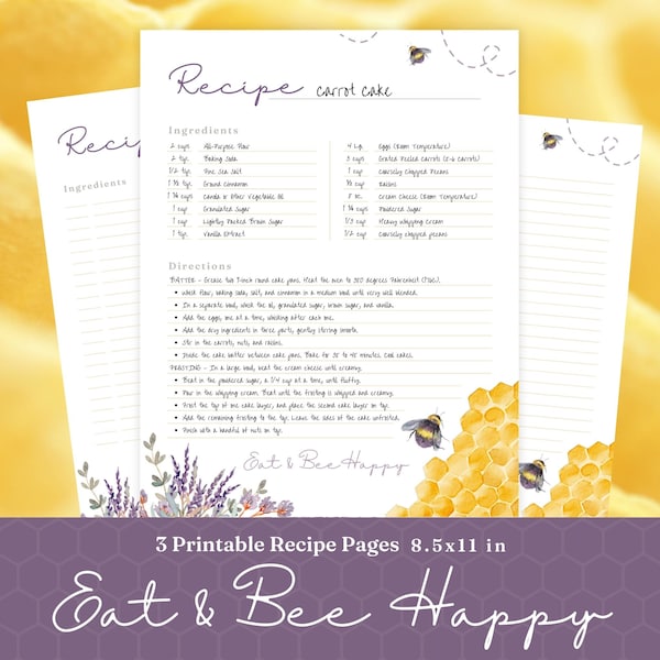 Printable Bee Recipe Cards - Etsy