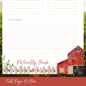 Printable Farm Recipe Pages | Cookbook Binder Pages | Recipe Card Full ...