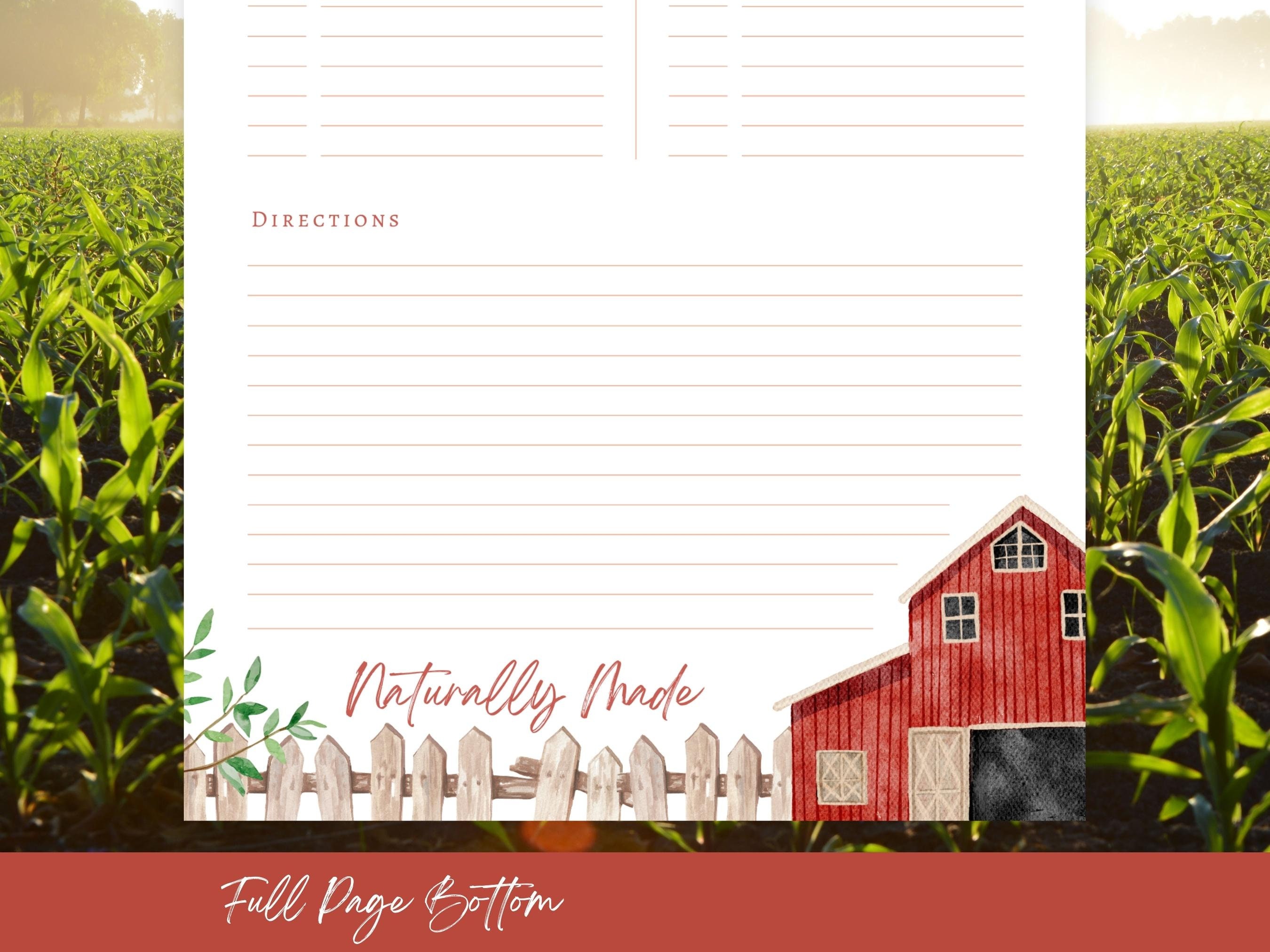 Printable Farm Recipe Pages | Cookbook Binder Pages | Recipe Card Full ...