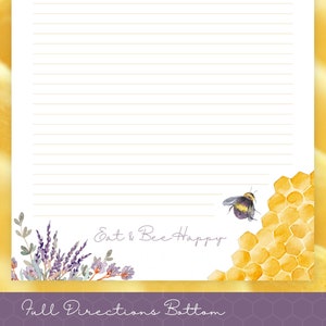 Printable Bee Recipe Pages | Cookbook Binder Pages | Recipe Card Full ...