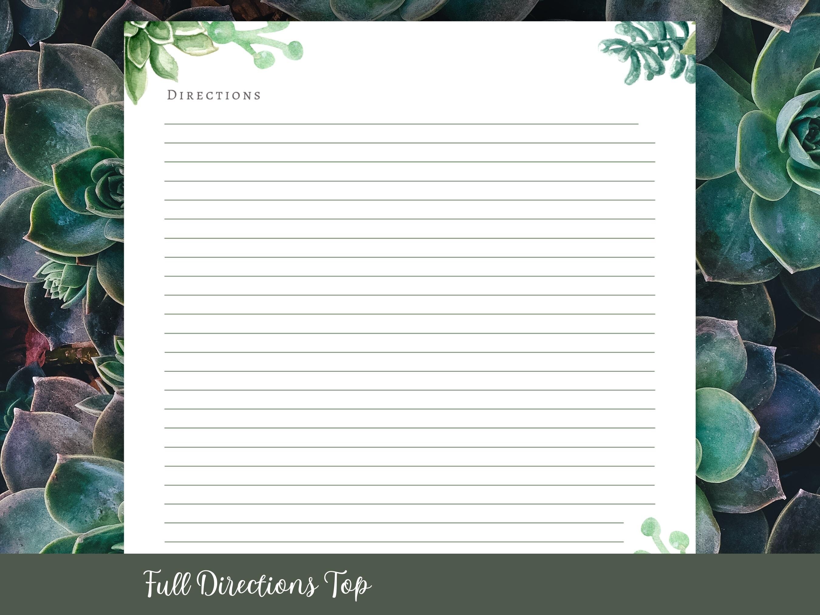 Printable Succulent Recipe Pages | Cookbook Binder Pages | Recipe Card ...