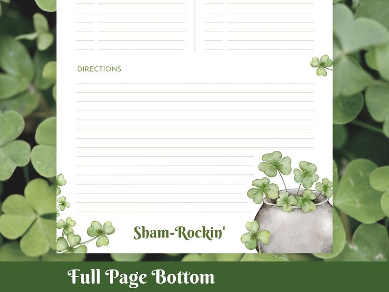Printable Shamrock / Irish Recipe Pages | Custom Cookbook | Recipe Card ...