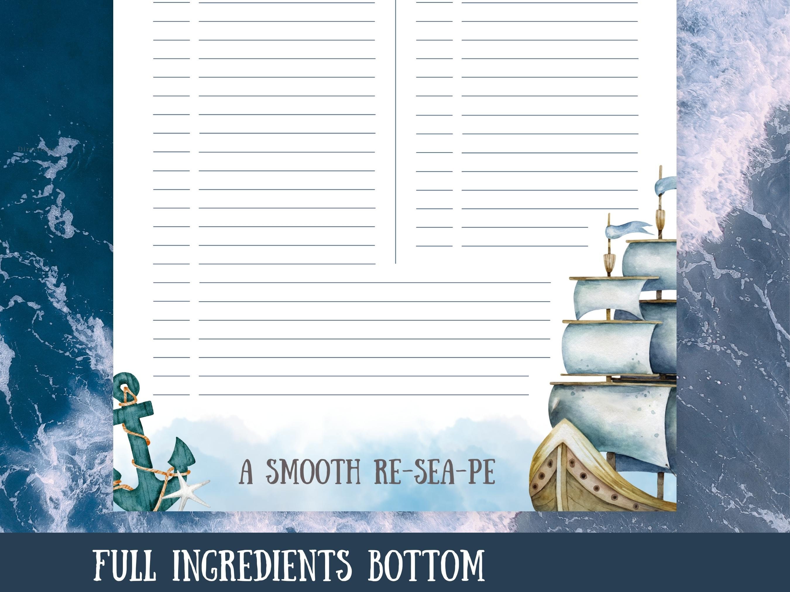 Printable Nautical/ship/anchor Recipe Pages Cookbook Binder Pages ...