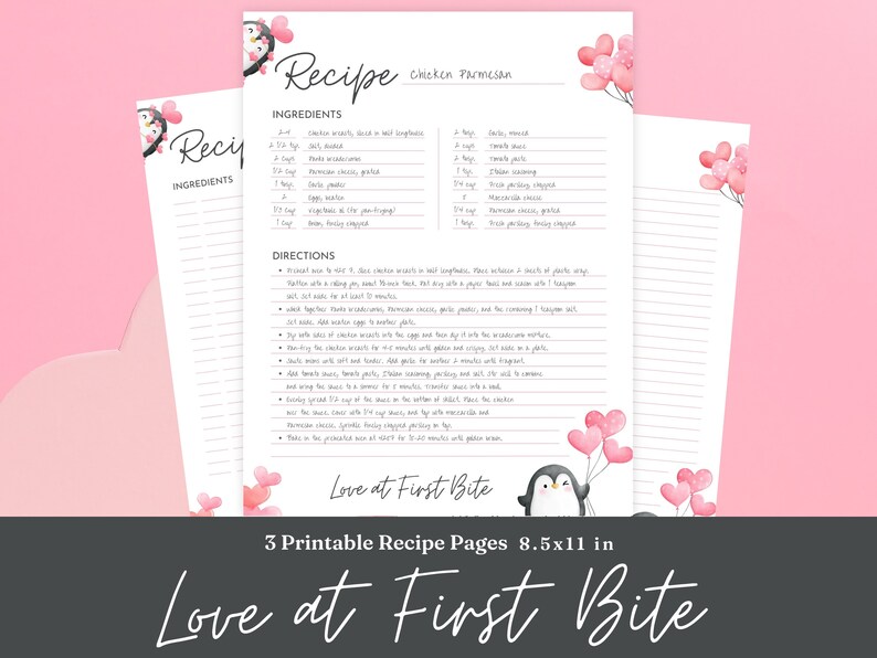 Printable love at First Bite Recipe Pages Valentine's Design Hearts ...