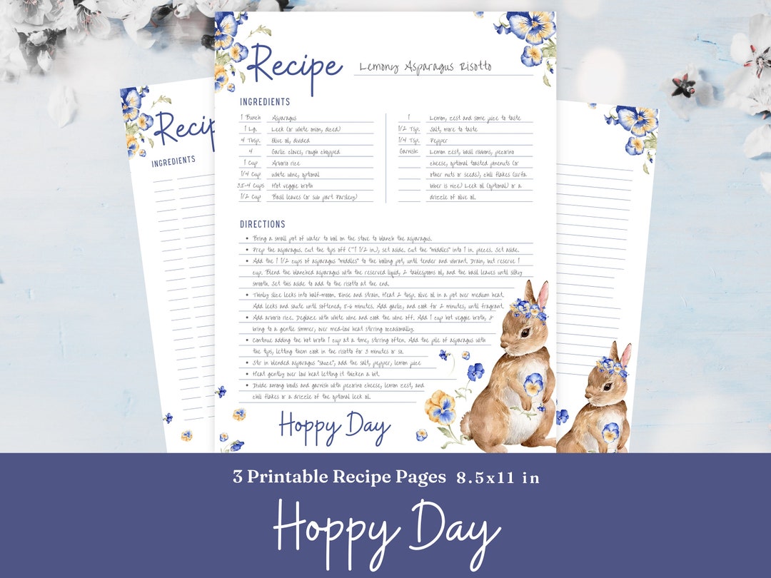 Printable Easter Bunny Recipe Pages | Spring | Custom Cookbook | Recipe ...