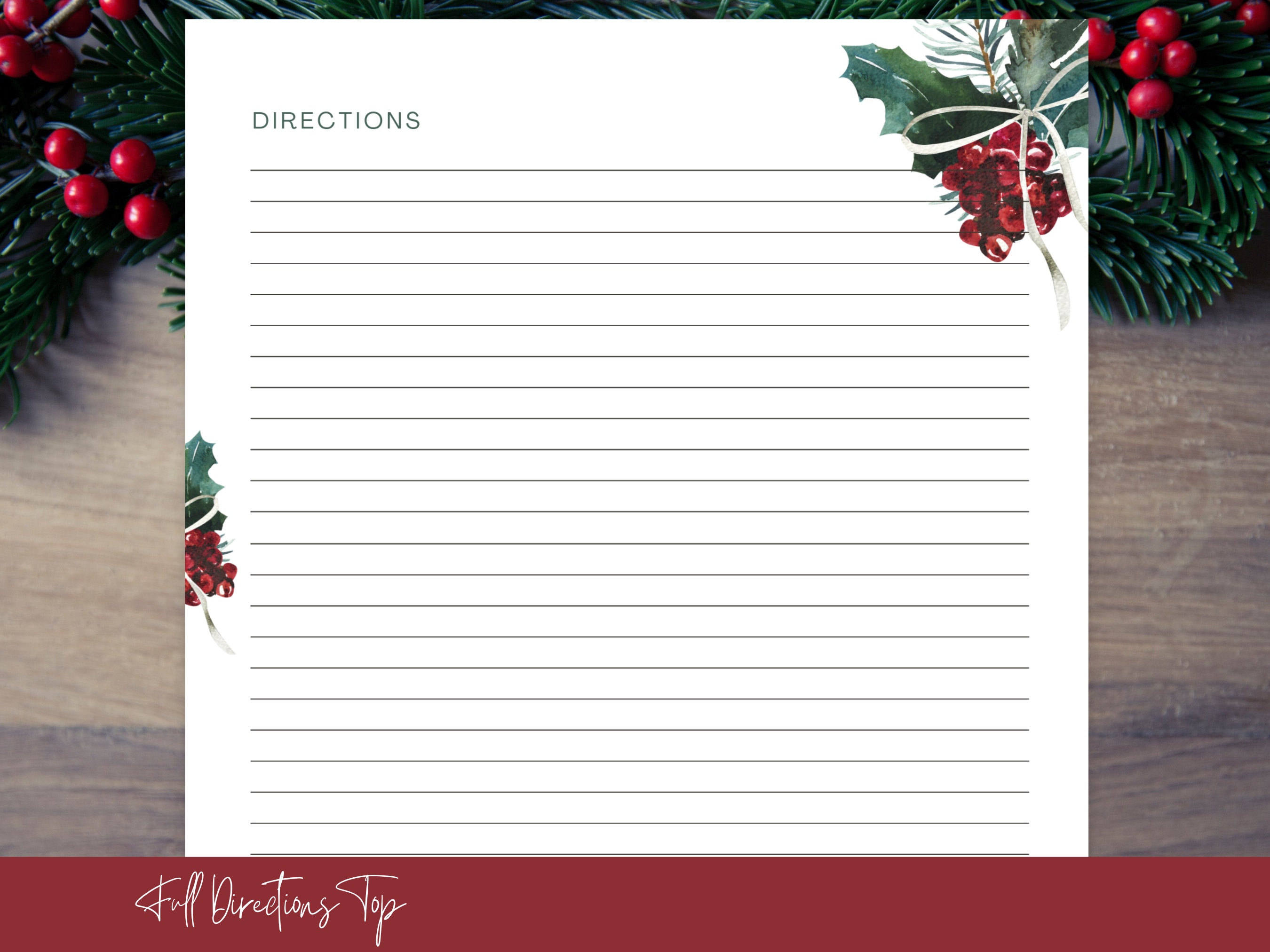 Printable Holly Christmas Themed Recipe Pages | Cookbook Binder Pages ...
