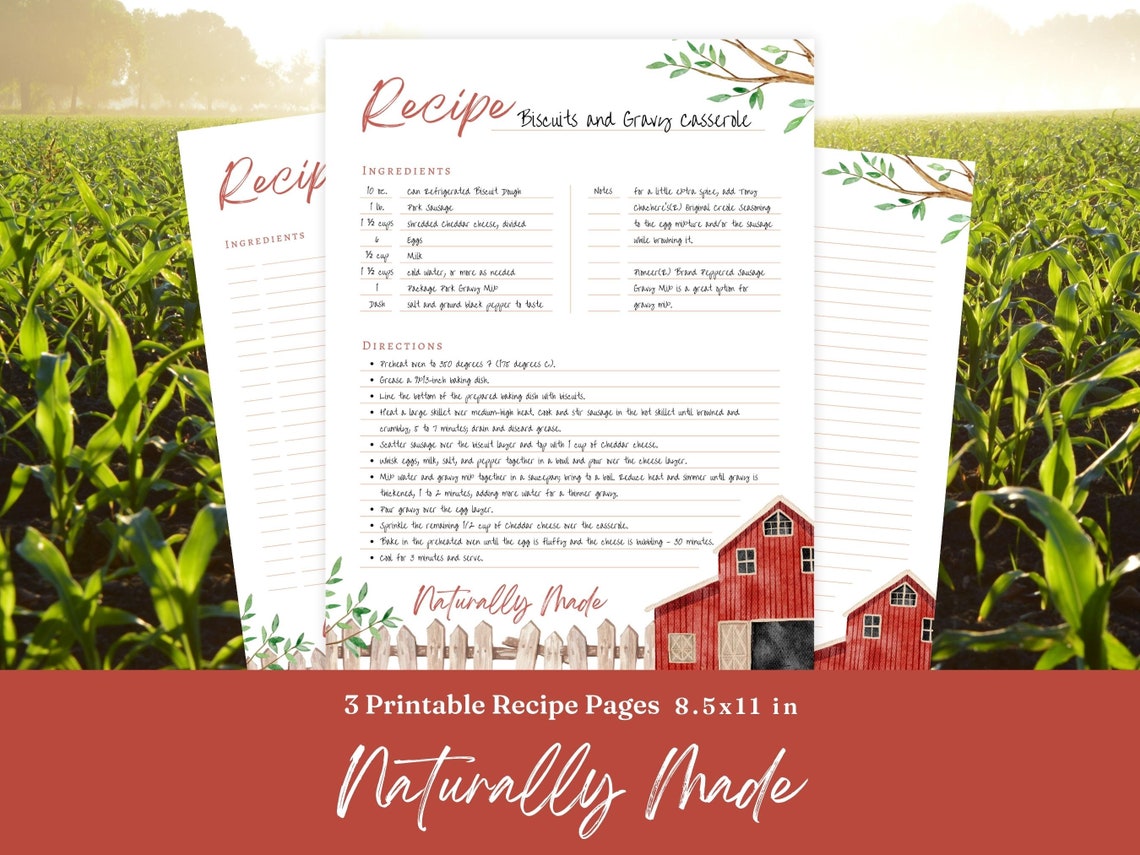 Printable Farm Recipe Pages Cookbook Binder Pages Recipe - Etsy