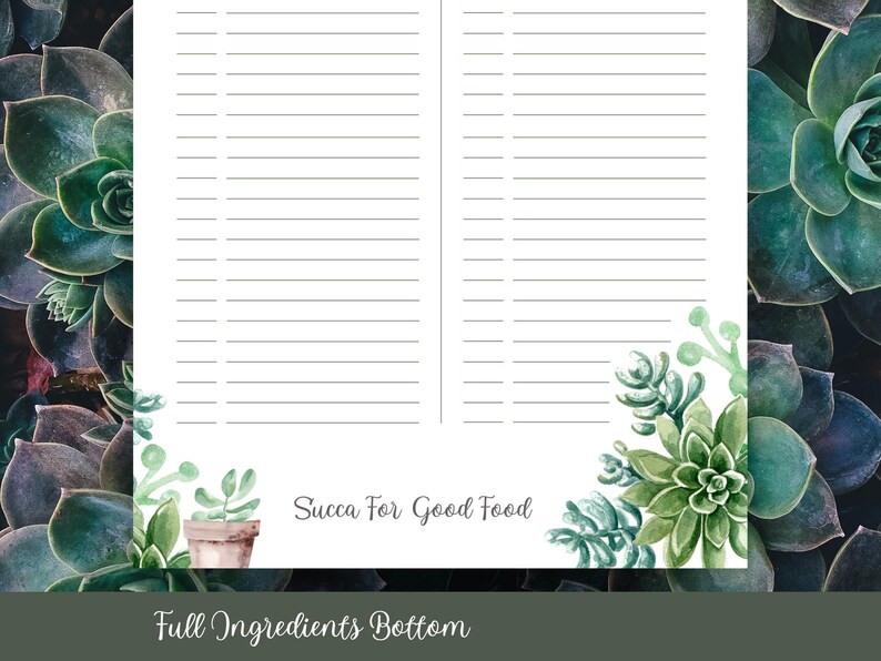Printable Succulent Recipe Pages | Cookbook Binder Pages | Recipe Card ...